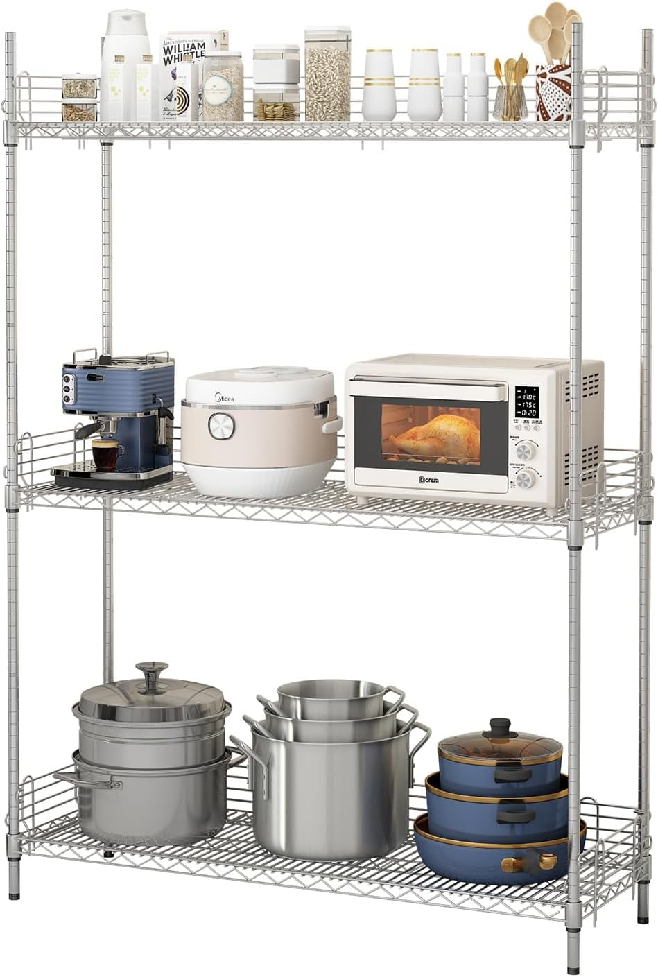 Wire Shelving Unit, 3-Tier Metal Storage Shelves, Heavy Duty Shelf ...