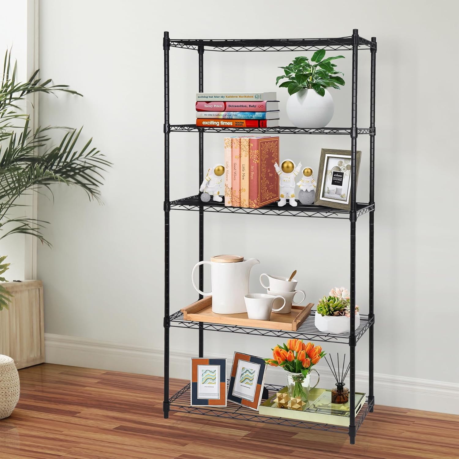 Wire Shelving Unit, 5-Shelf Adjustable Metal Shelf Organizer, Heavy ...