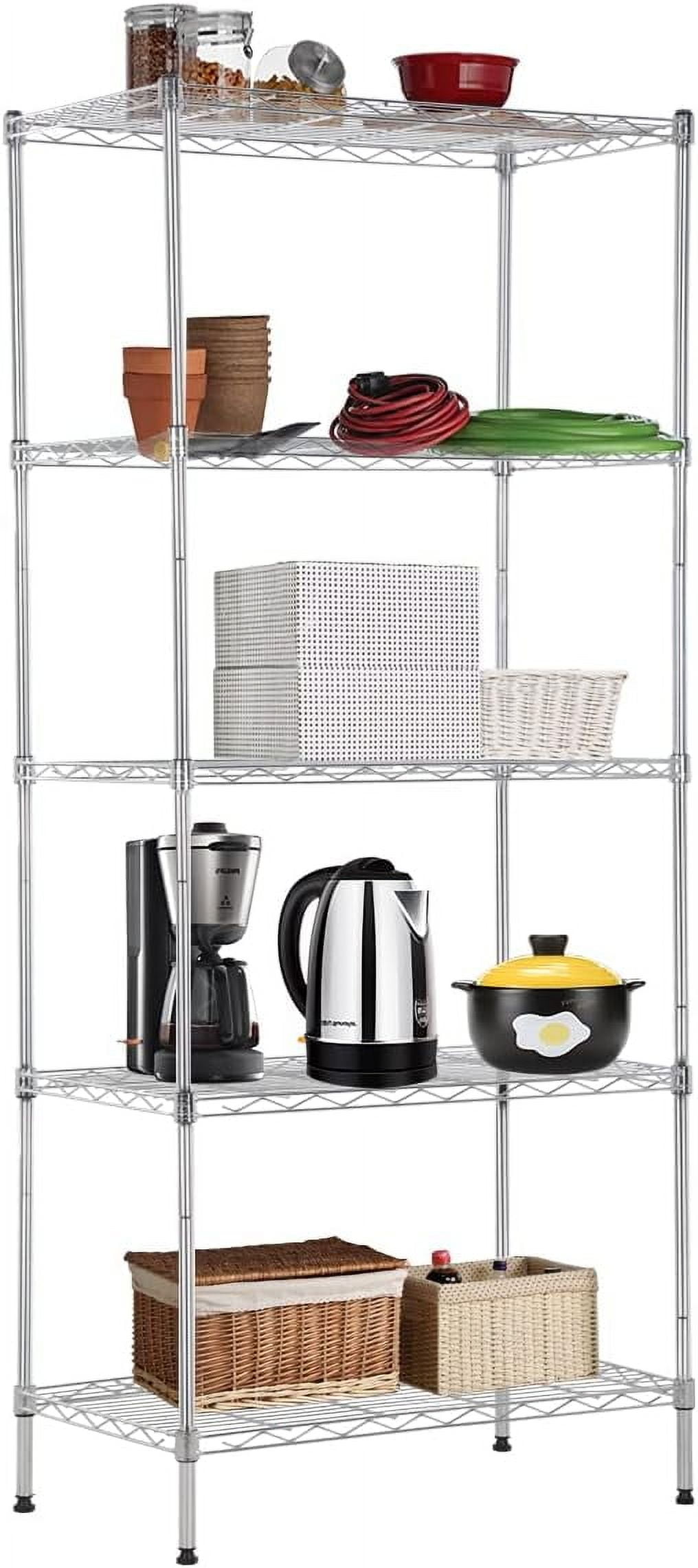 Wire Shelving Unit, 5-Tier Layer Metal Shelf with Leveling Feet Storage ...