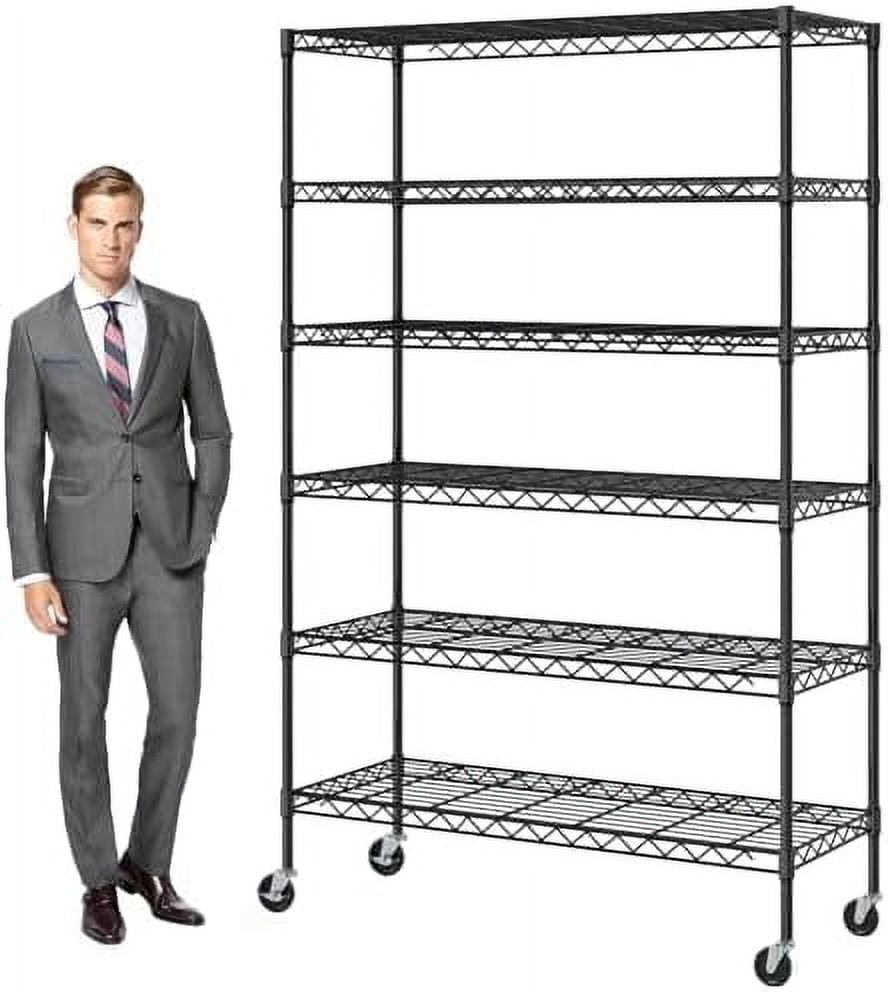 Wire Shelving Unit, Metal , with Wheels 6 Tier 2100lbs 48in L×18in W× ...