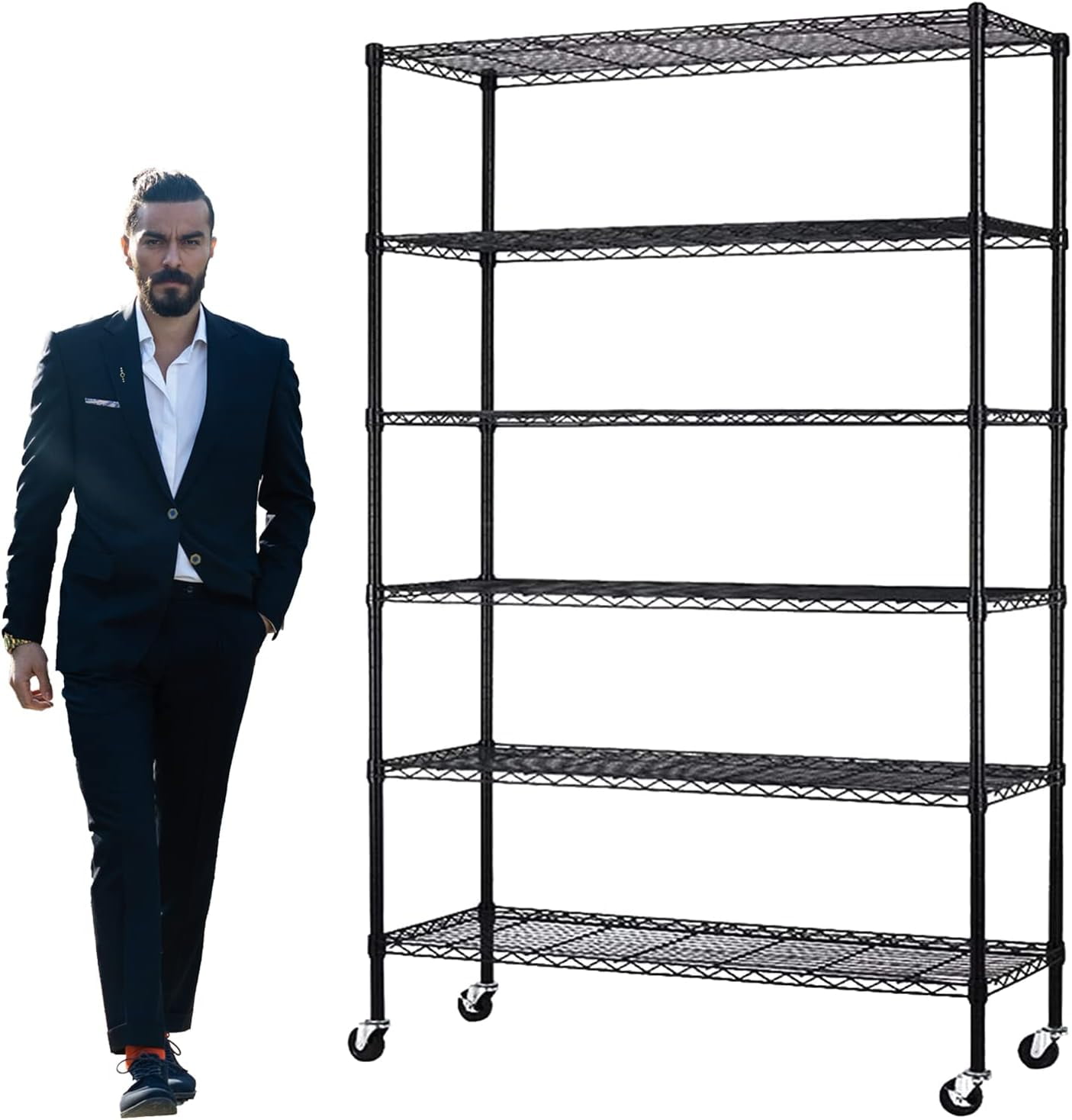 Wire Shelving Unit Storage Shelves 2100Lbs Capacity 6 Tier Metal Shelf with Wheels, NSF ...