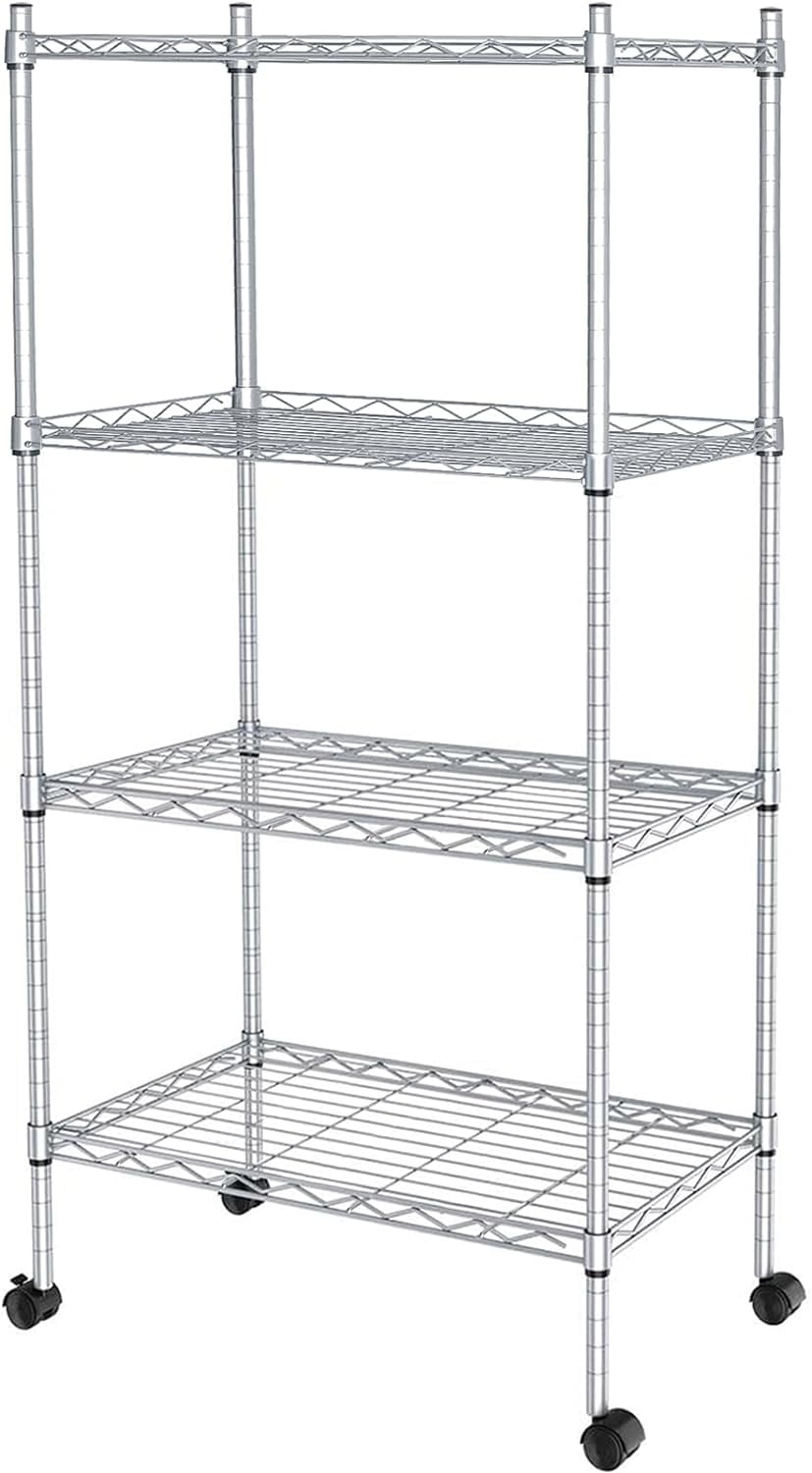 Wire Shelving Unit with Wheels, 4-Tier Adjustable Heavy Duty Metal ...