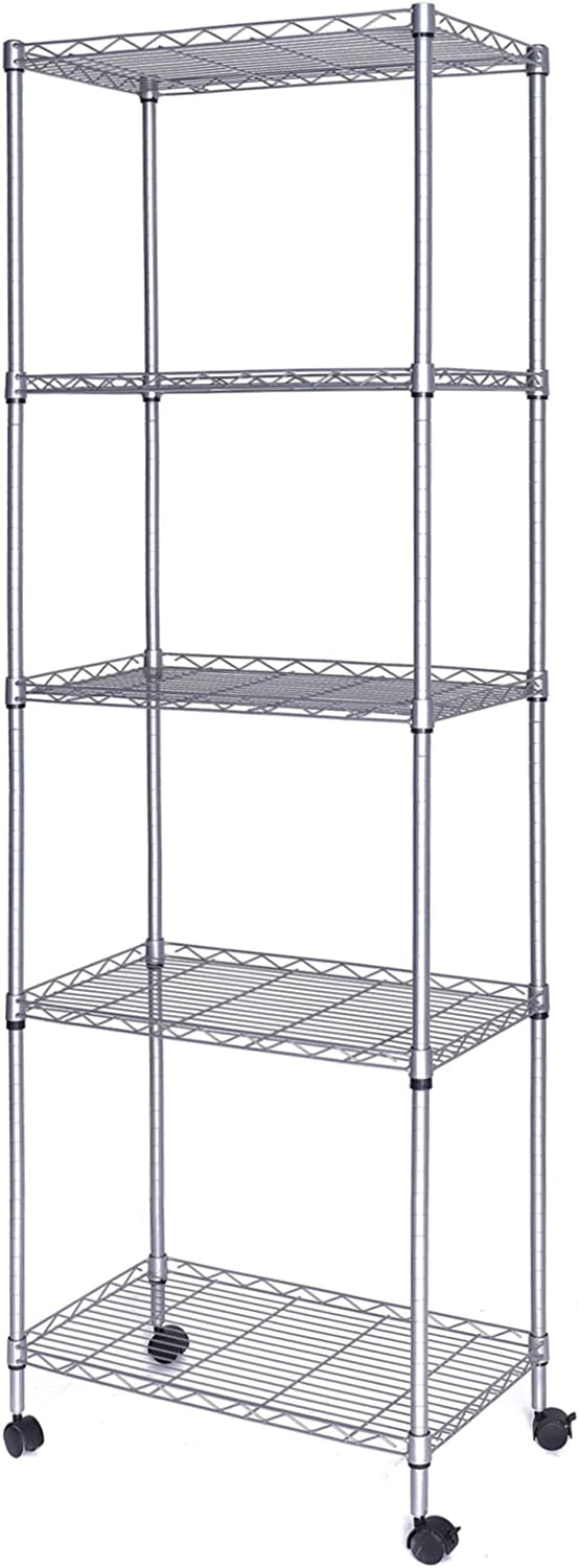 Wire Shelving Unit with Wheels, 5-Tier Heavy Duty Height Adjustable ...