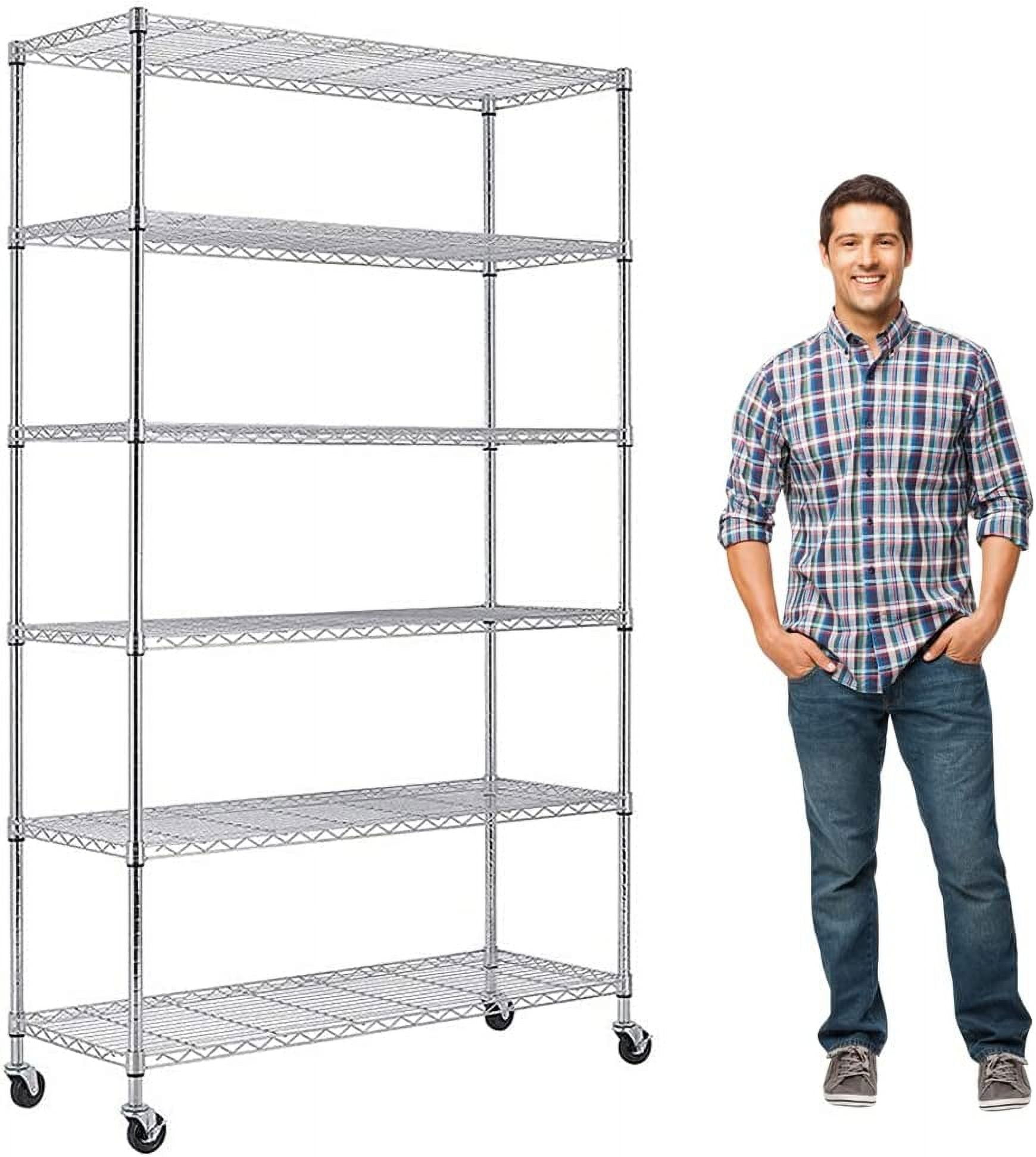 Wire Shelving Unit with Wheels, 6 Tier Adjustable Metal Shelving Heavy Duty Storage Shelves 2100 ...