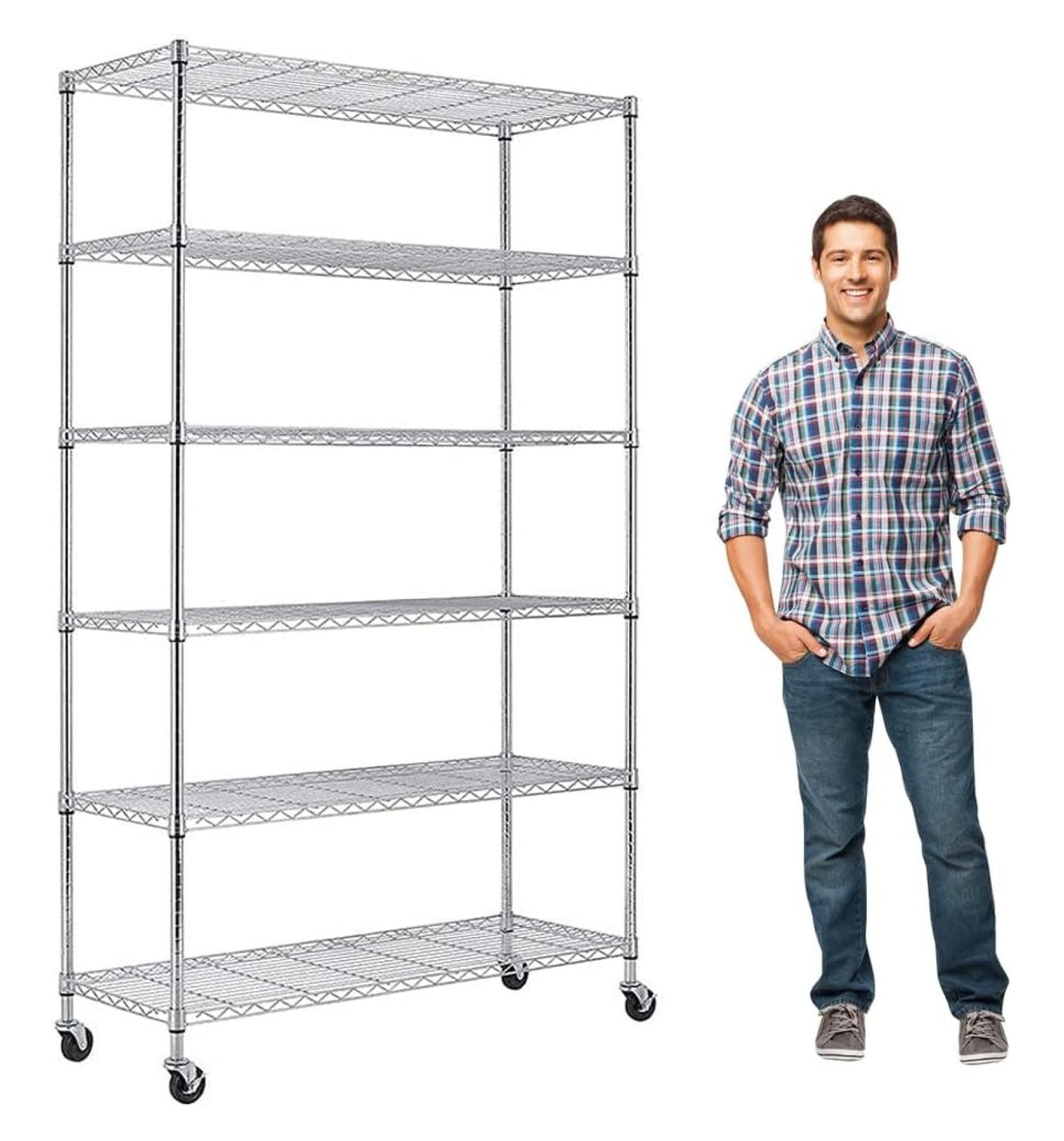 Wire Shelving Unit with Wheels, 6 Tier Adjustable Metal Shelving Heavy Duty Storage Shelves 2100 ...