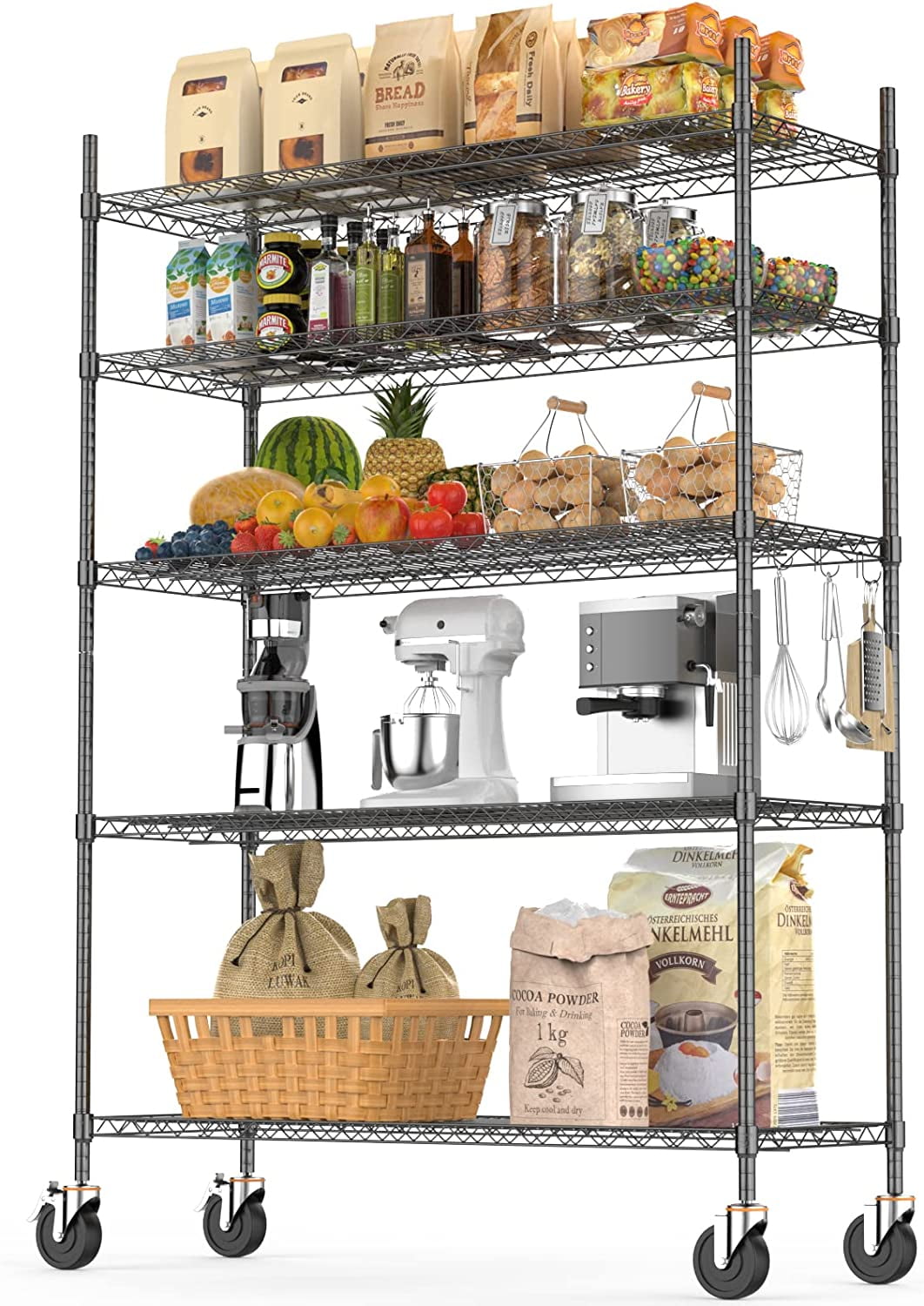 Wire Shelving Unit with Wheels Heavy Duty Commercial-Grade Adjustable Storage Shelves NSF ...