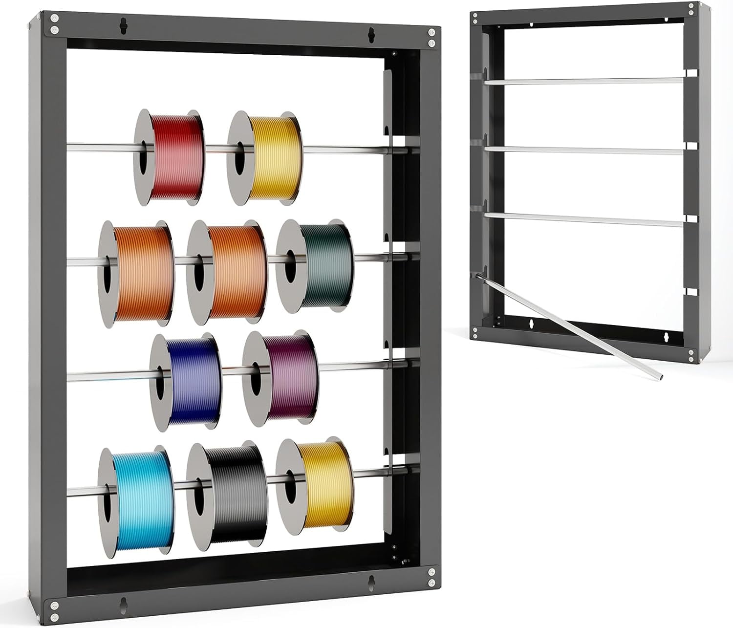Wire Spool Rack, Wall Mounted Ribbon Holder Organizer Rack with 4 Rods ...