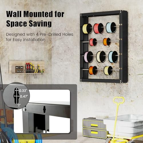 Wire Spool Rack, Wire Dispenser with 4 Detachable Rods, Wall Mounted ...