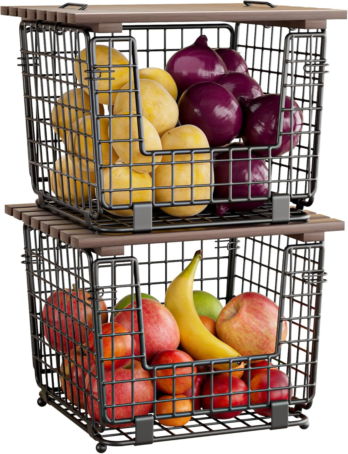 Wire Storage Basket For Kitchen Pantry and Counter - Stackable Wire ...