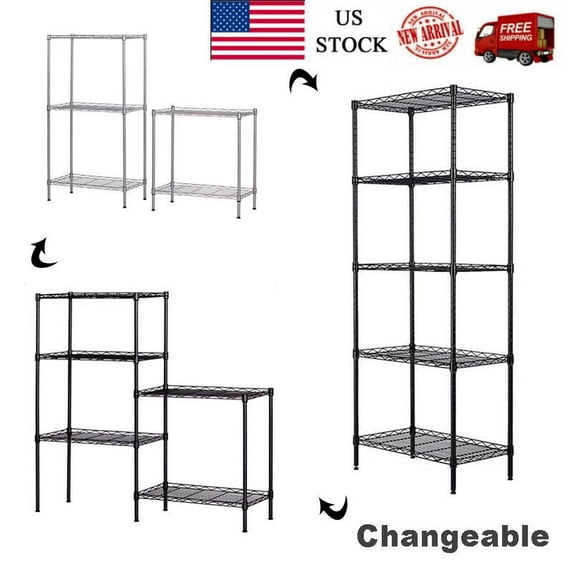Wire Storage Shelves, 21"x11"x 59" 5 Tier Metal Garage Tower Racks and ...