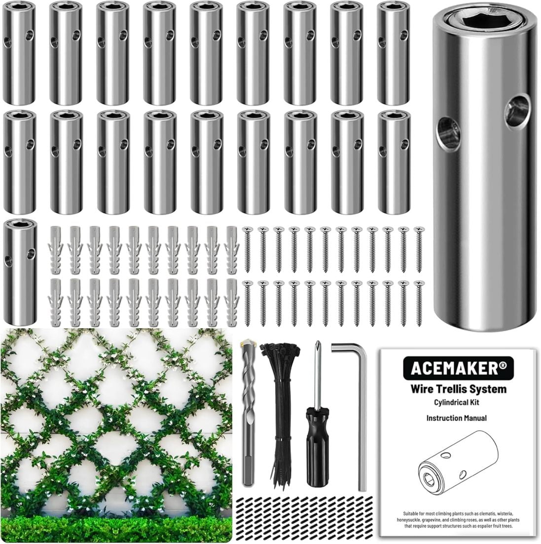 Wire Trellis for Climbing Plants Outdoor, 20-Set Wall Wire Trellis Kit ...