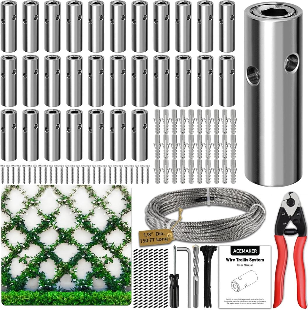 Wire Trellis for Climbing Plants Outdoor, 30-Set Wall Wire Trellis Kit ...