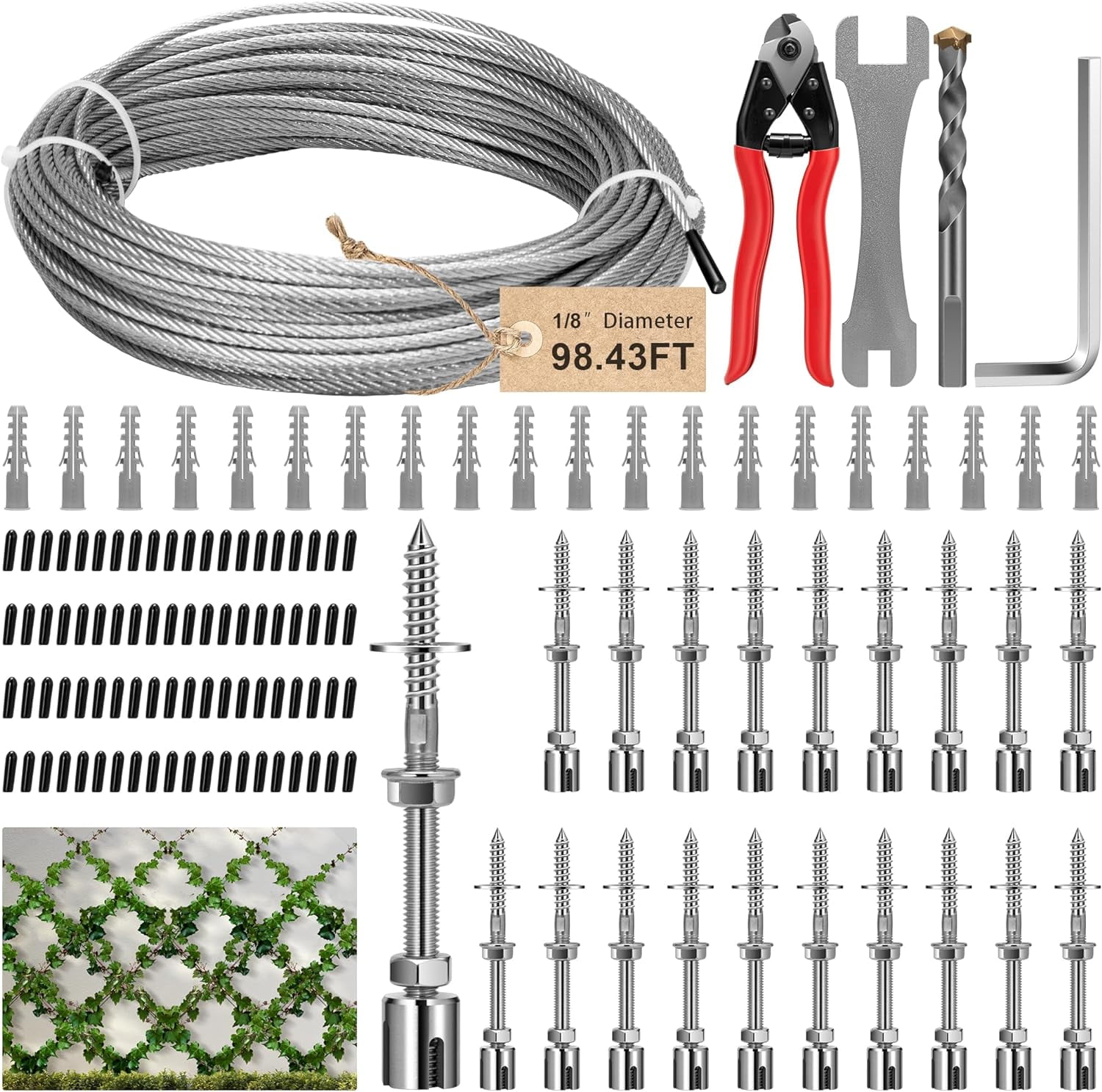 Wire Trellis Kit with 20 Adjustable Set Holders and 98.4ft Wire Rope ...