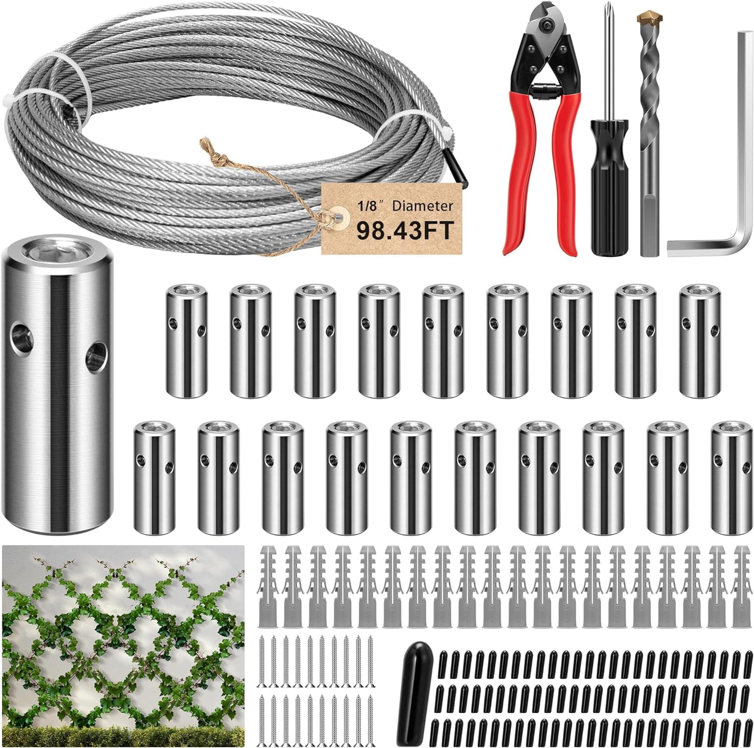 Wire Trellis Kit with 20 Set Holders and 98.4ft Wire Rope, 316 ...