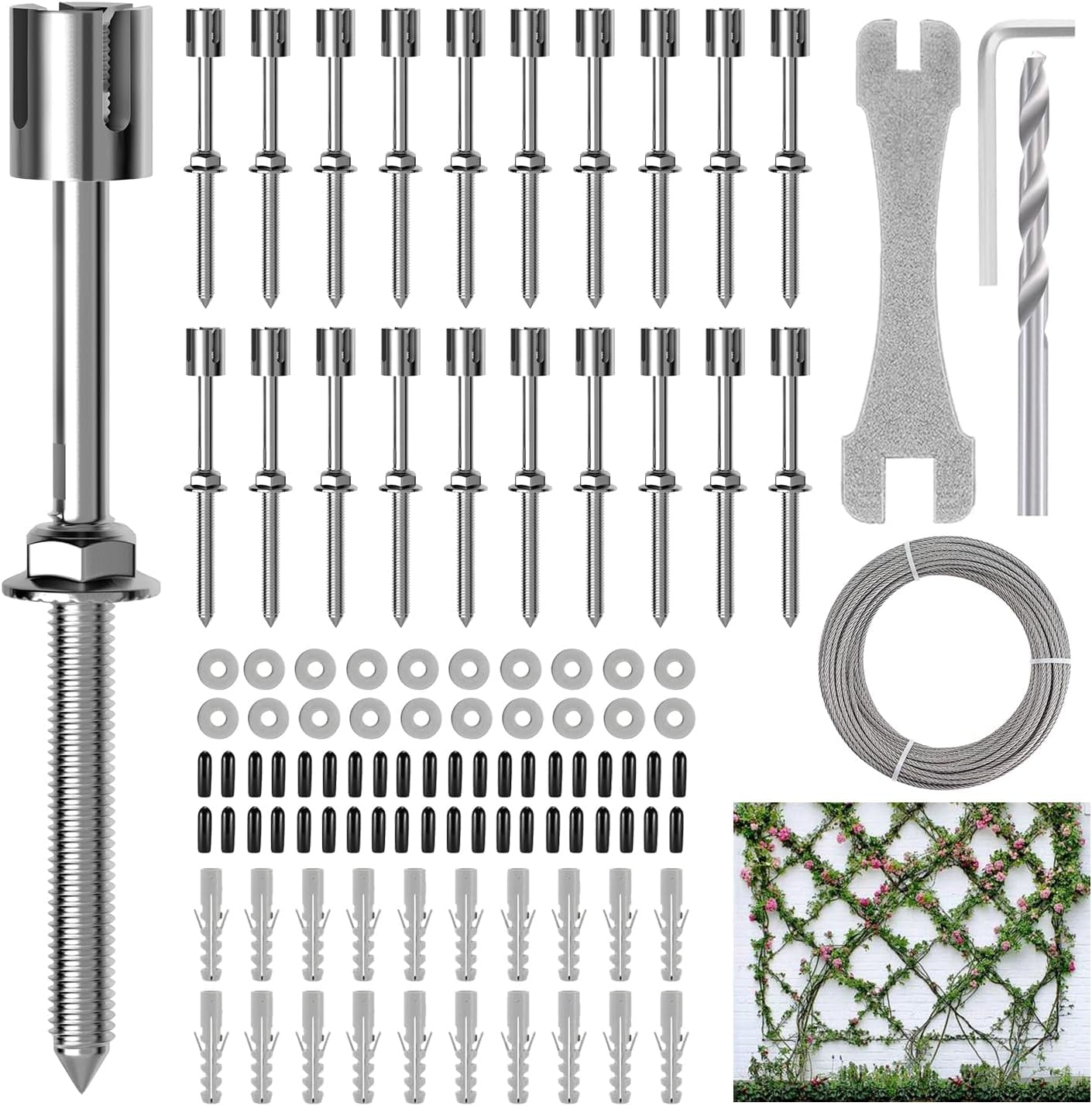 Wire Trellis for Climbing Plants Outdoor, 20 Sets Wall Wire Trellis Kit ...