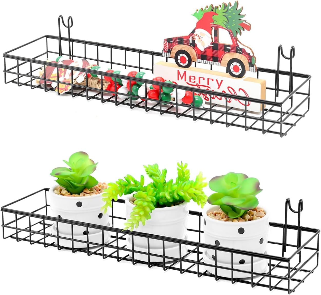 Wire Wall Basket, Grid Basket with Hooks, Wall Mounted Organizer for ...