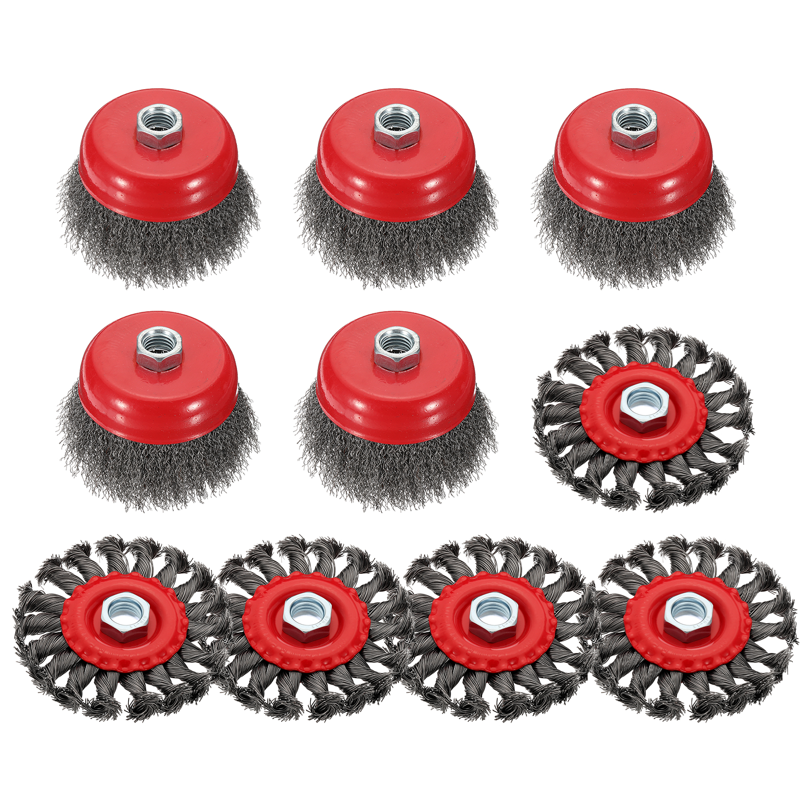 Wire Wheel Cup Brush Set for Grinder - 10 Pcs - Carbon Steel Crimping ...
