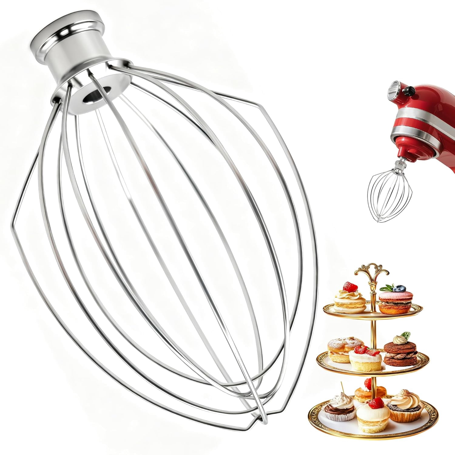 Wire Whip Attachment for 5 Qt Bowl-Lift Mixers, 6-Wire Stainless Whisk ...