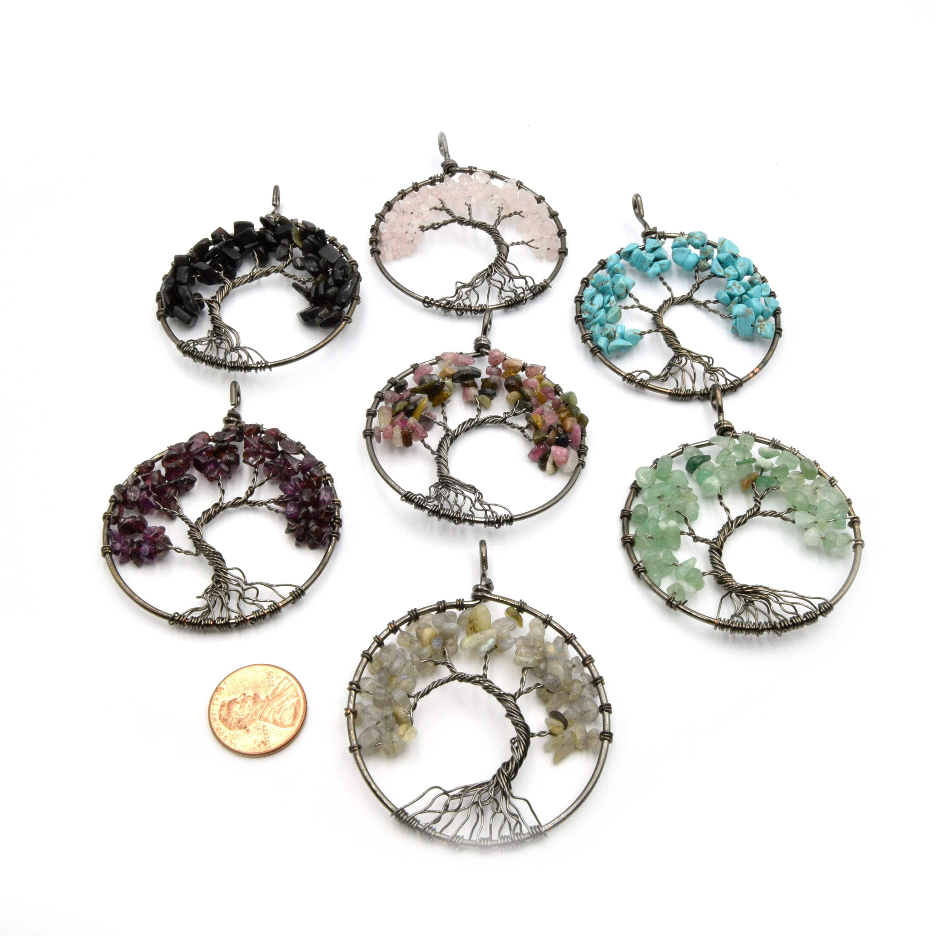Wire Wrapped Tree of Life Focal Pendant - 50mm - Gunmetal Wire Wrapping ...