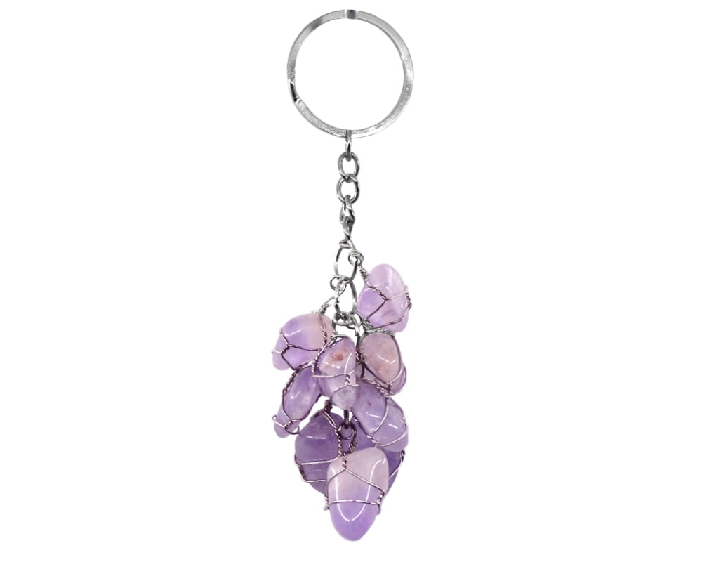 Wire Wrapped Tumbled Healing Gemstone Cluster Dangle Keychain Metal ...