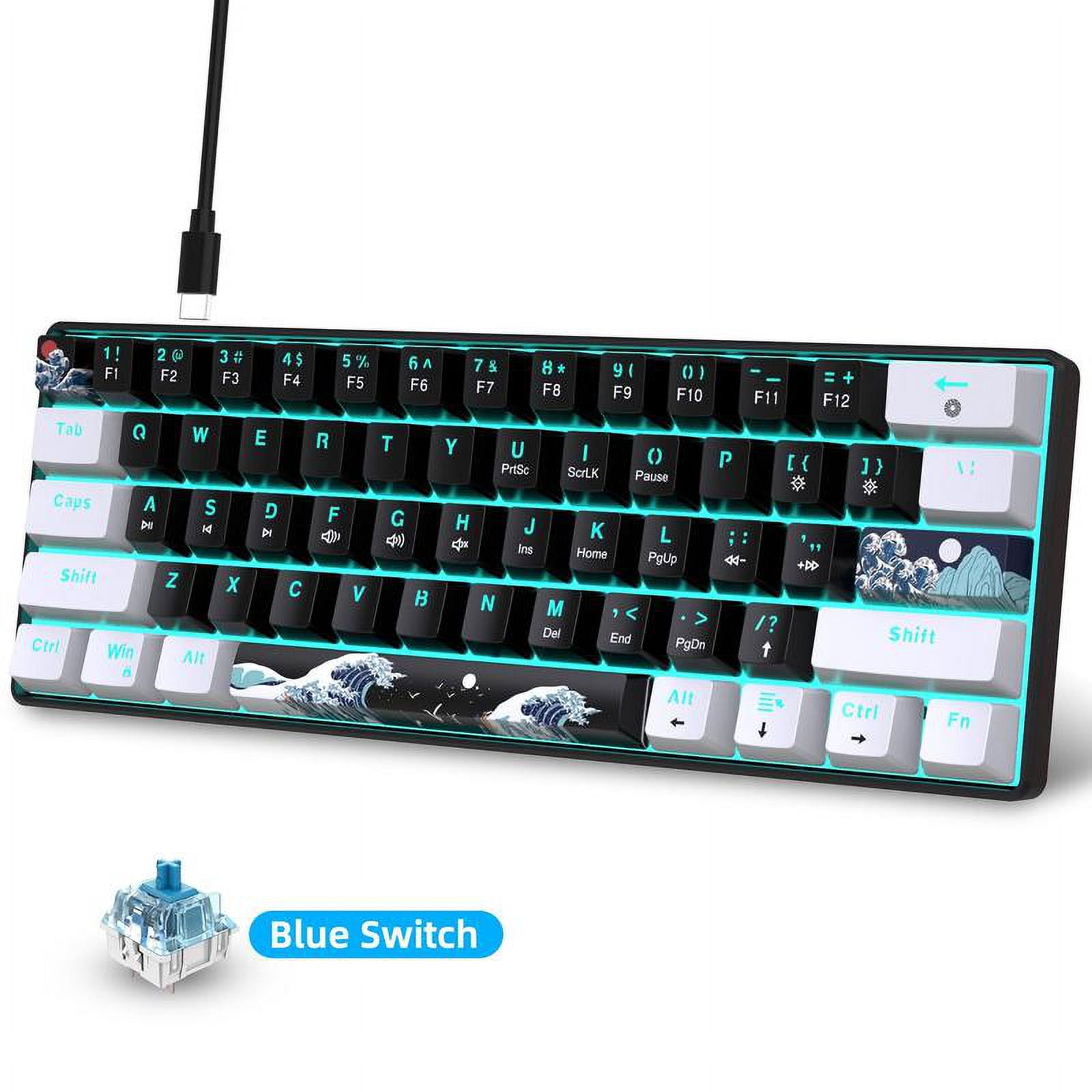 Wired 60% Mechanical Keyboard, Gaming PC Keyboard with Blue Switch ...