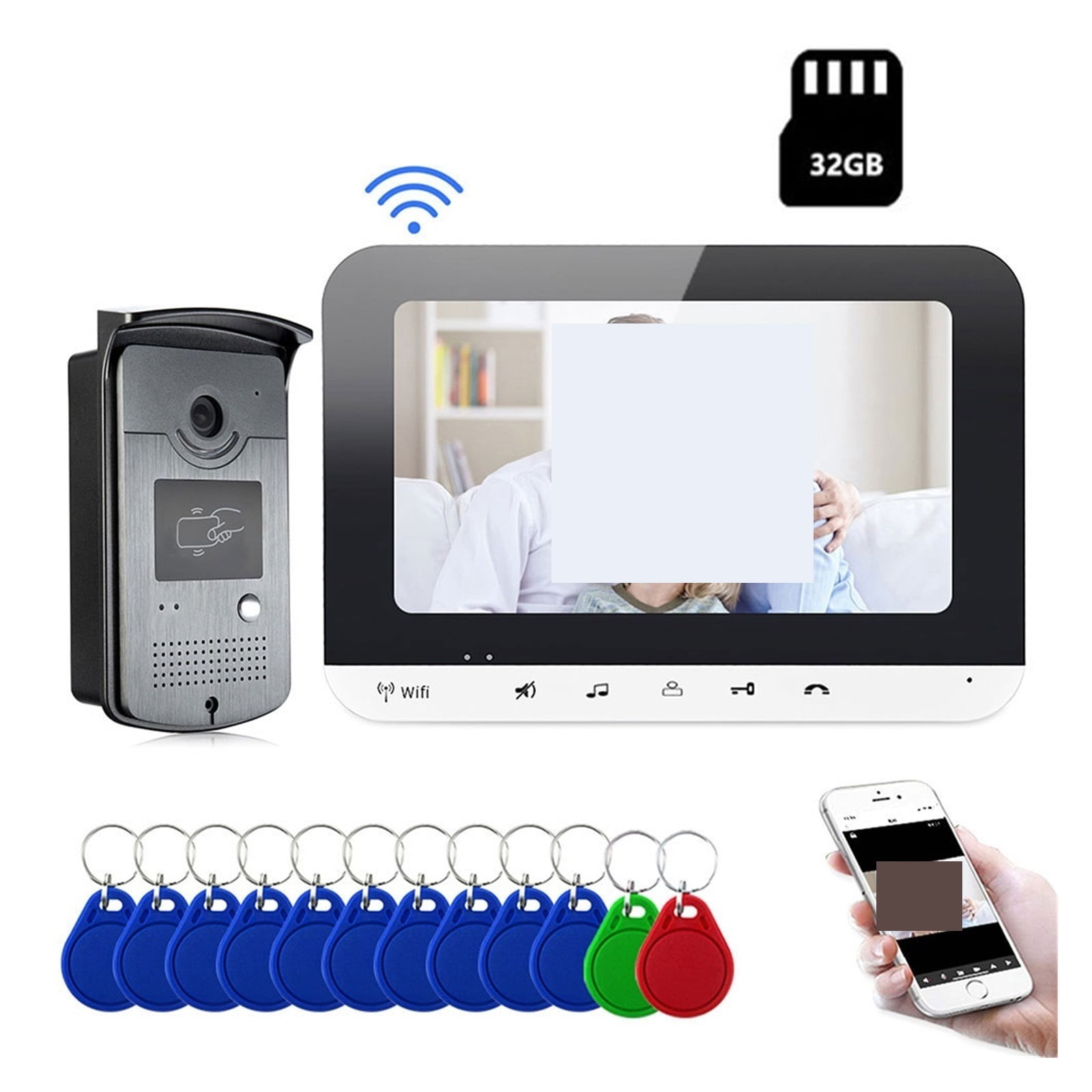 Wired 7 Inch Screen Video Door Phone Intercom Entry System 1 Monitor Support TF Card Record 1 ...