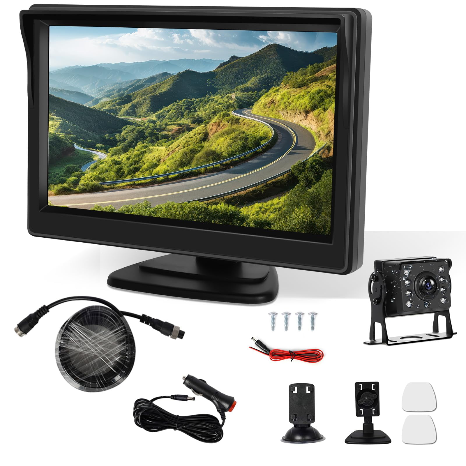 Wired Backup Camera Monitor Car RV System 5 inch IPS Screen Monitor ...