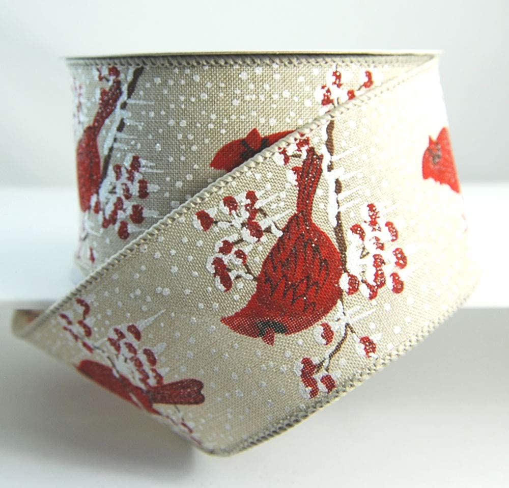 Wired Cardinal Snow Natural, Red and White Cardinal and Berry Christmas ...