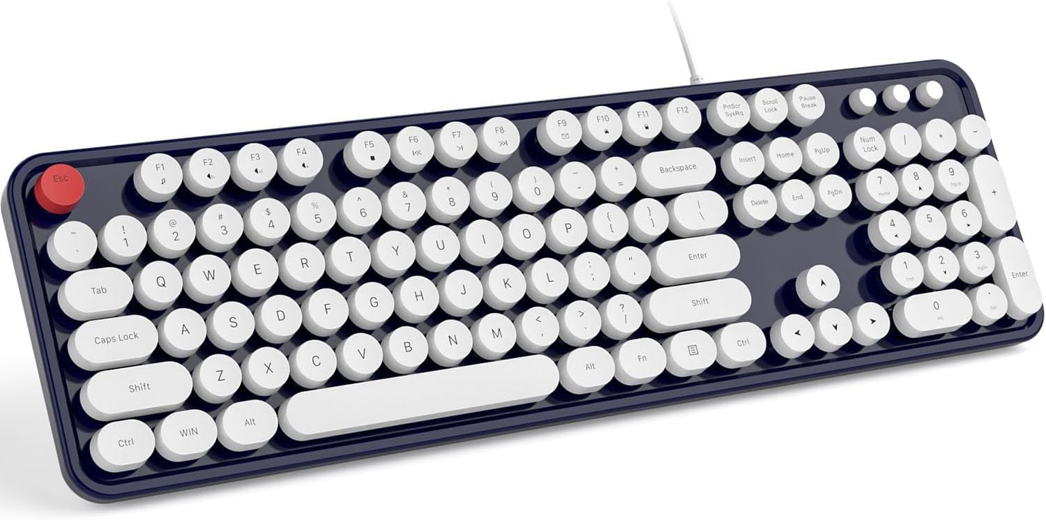 Wired Computer Keyboard, Dark Blue Typewriter Keyboards, Round Key Full ...