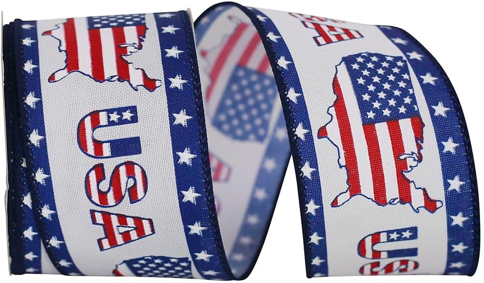 Wired Edged Fourth of July Ribbon Map America USA Stars Border 2 1/2 ...