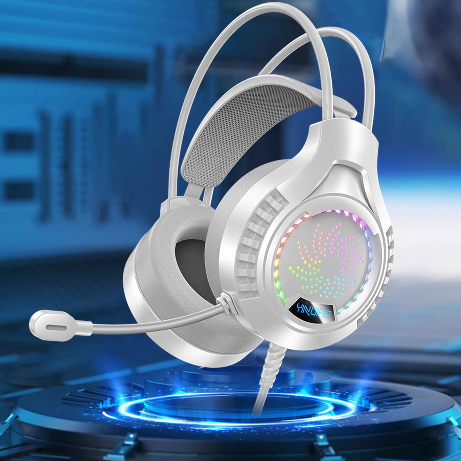 Wired Gaming Headset with LED Light, 3.5mm+USB Plug, Noise Reduction ...
