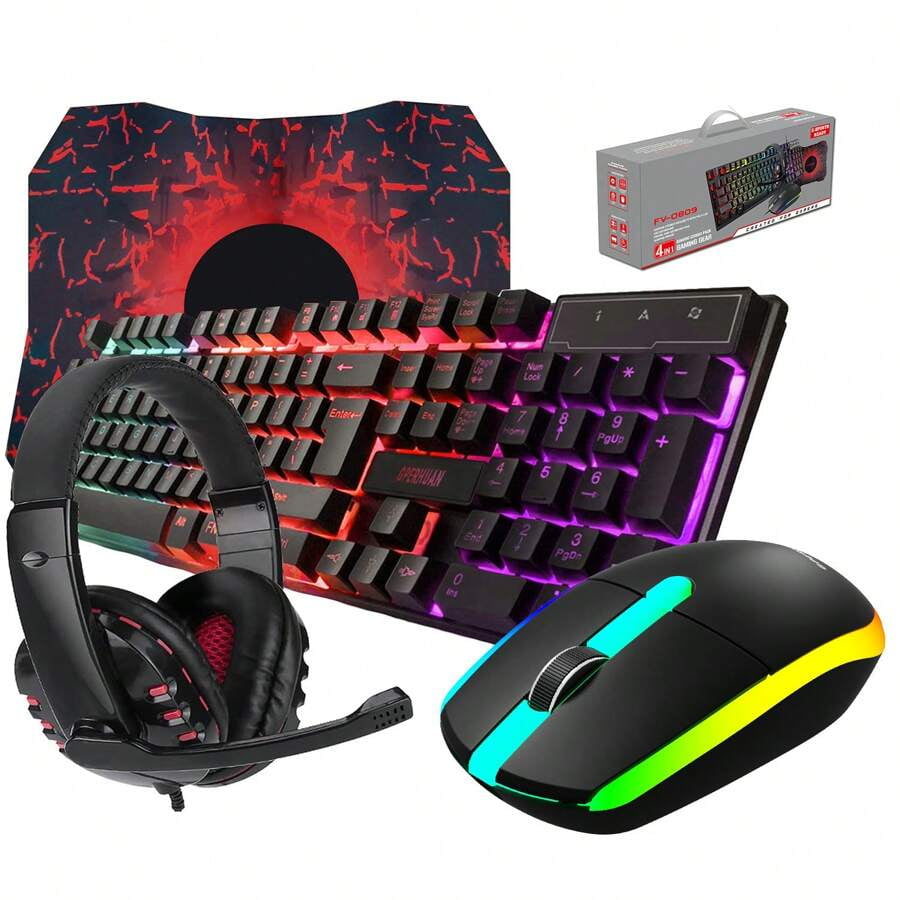 Wired Gaming KeyboarACd And Mouse Headset Combo,Rainbow LED Backlit ...