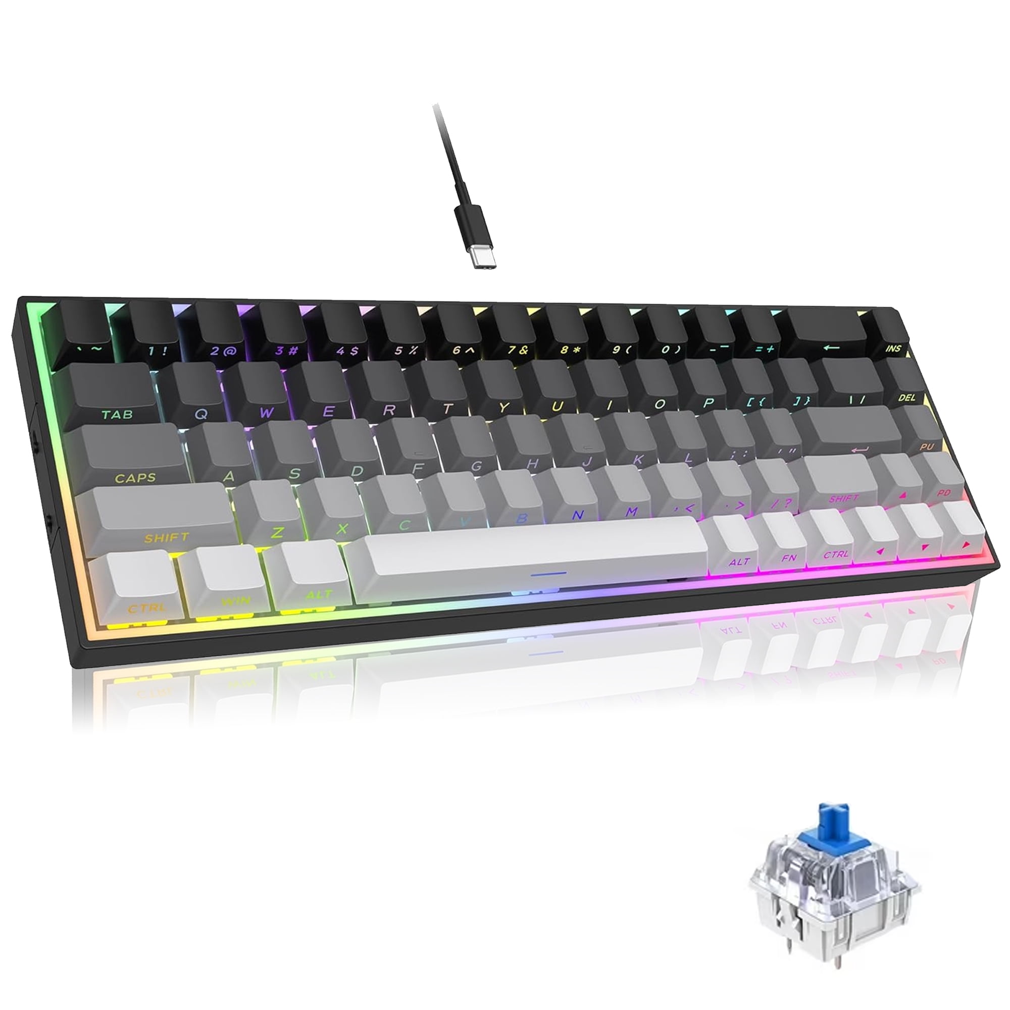 Wired Gaming Keyboard, 68-Key Mechanical Keyboard, RGB Backlit Mini ...