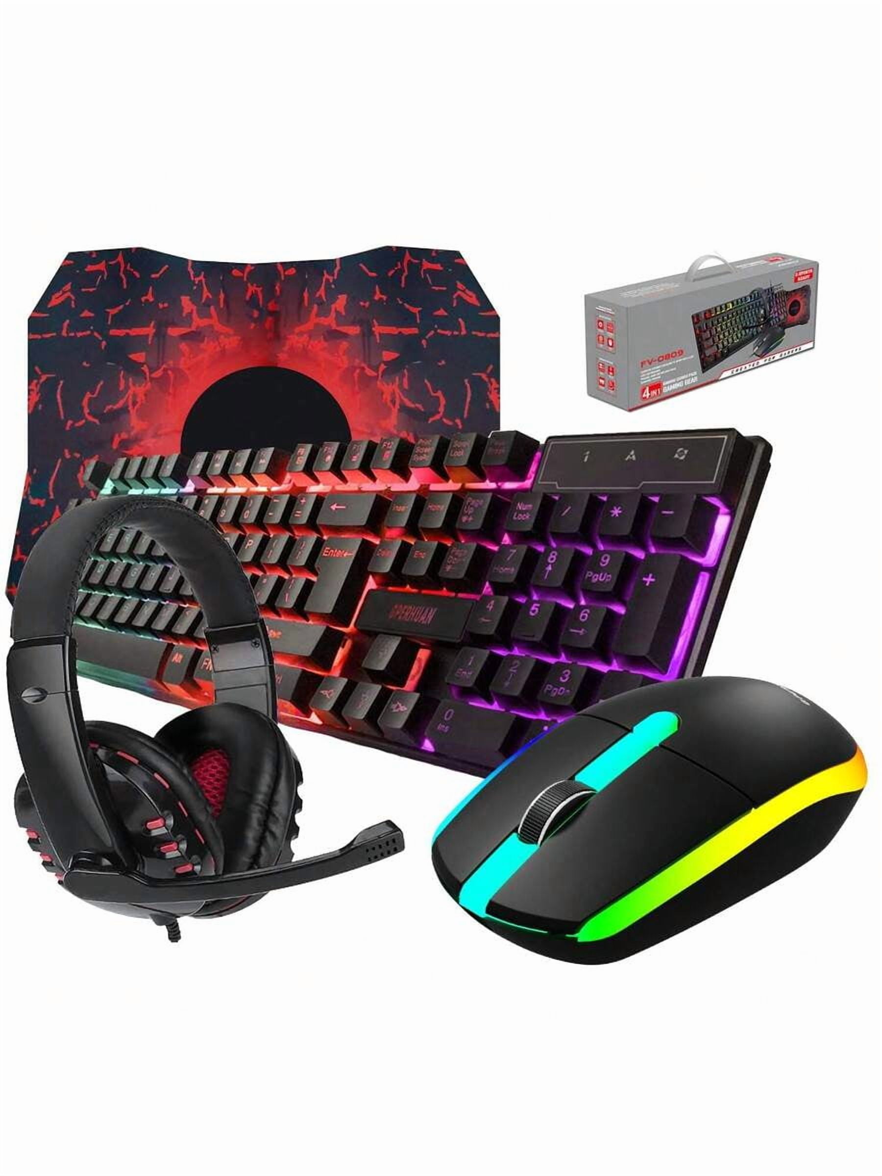 Wired Gaming Keyboard And Mouse Headset Combo,Rainbow LED Backlit Wired ...