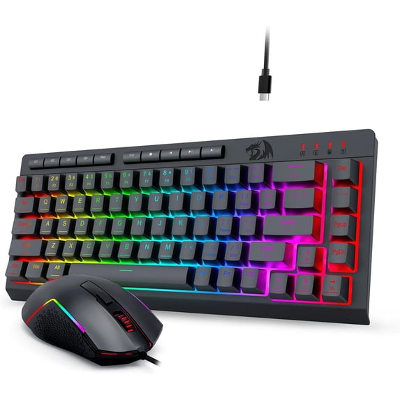 Wired Gaming Keyboard and Combo, Backlit, 60% Mini Macro Membrane ...