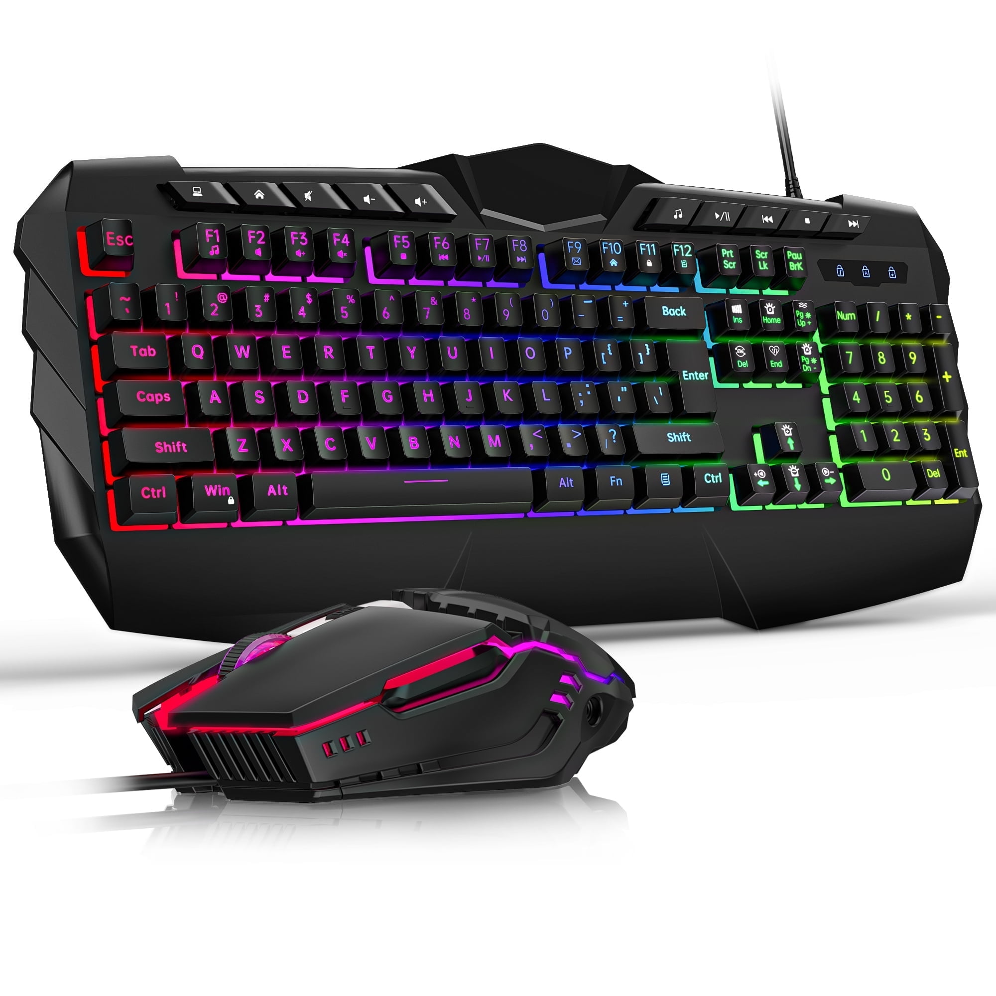 Cshidworld Wired Gaming Keyboard and Mouse Combo, 114 Keys RGB Backlit ...
