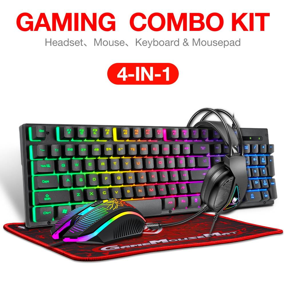 Wired Gaming Keyboard and Mouse Headset Combo,Rainbow LED Backlit Wired ...