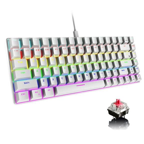 AJAZZ AK33 Mechanical Keyboard, Rainbow LED Backlit USB Cable Anti ...