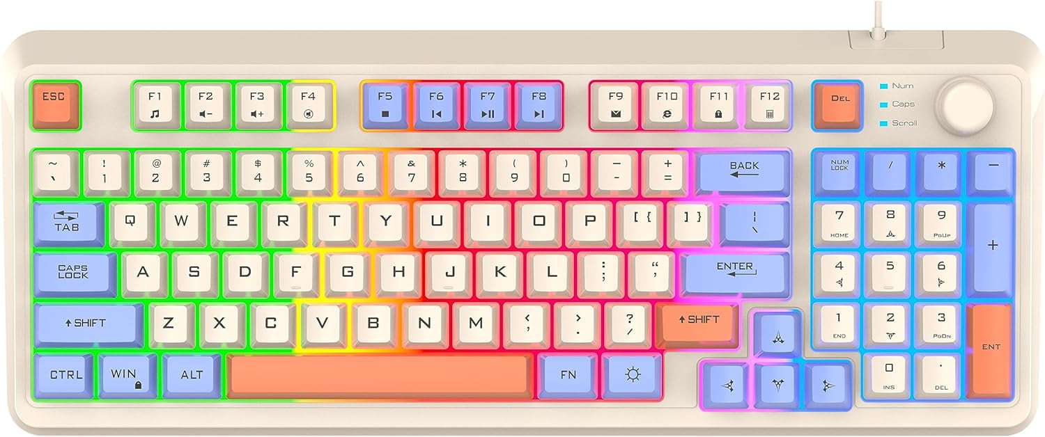 Wired Gaming Keyboard with Rainbow LED Backlighting, Compact and Quiet ...
