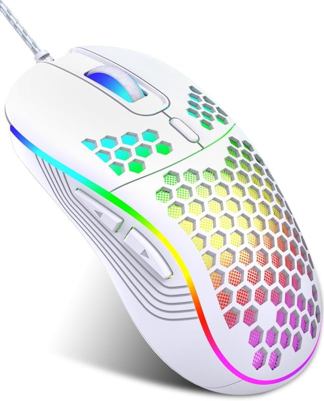 Wired Gaming Mouse, Computer Mouse Ergonomic Mice Honeycomb Design with RGB Backlight, 6 Buttons ...
