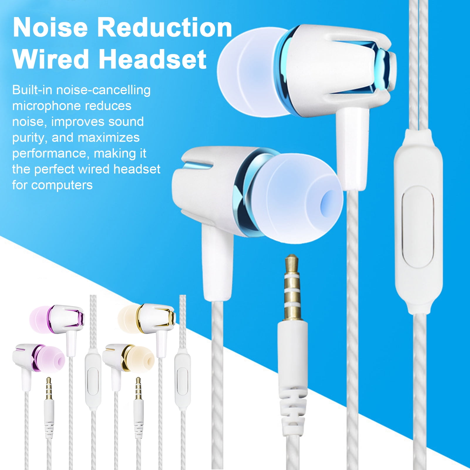 Wired Headphones Ergonomic In-Ear Design Noise-Cancelling Smart Wire ...