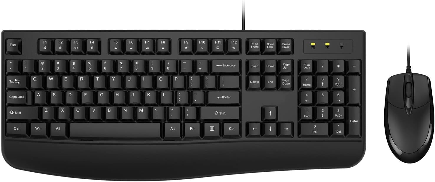 Wired Keyboard and Mouse Combo, Full-Sized Ergonomic Computer Keyboard ...