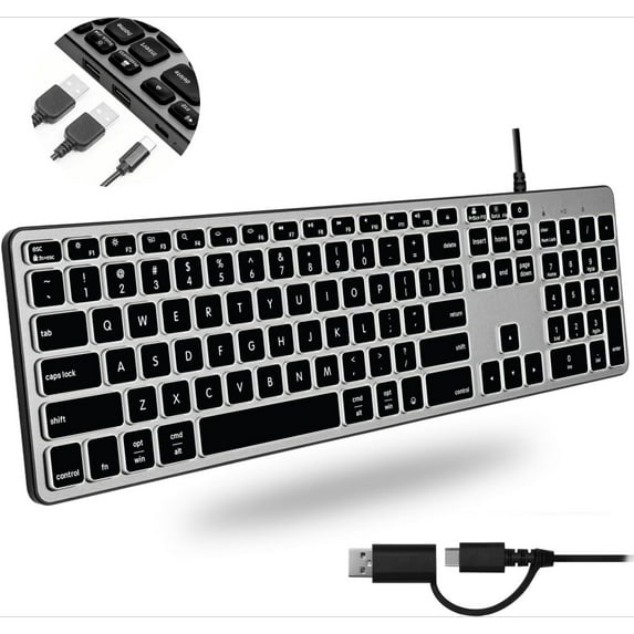 Wired Keyboard for Mac with USB Hub (2X USB-A / 1x USB-C) - Compatible ...
