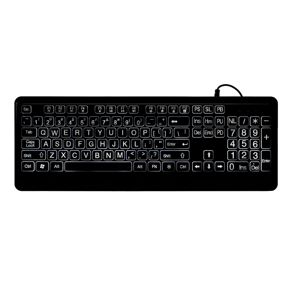 Wired Large Print Keyboard White Bold Jumbo Letters Silent Backlit ...