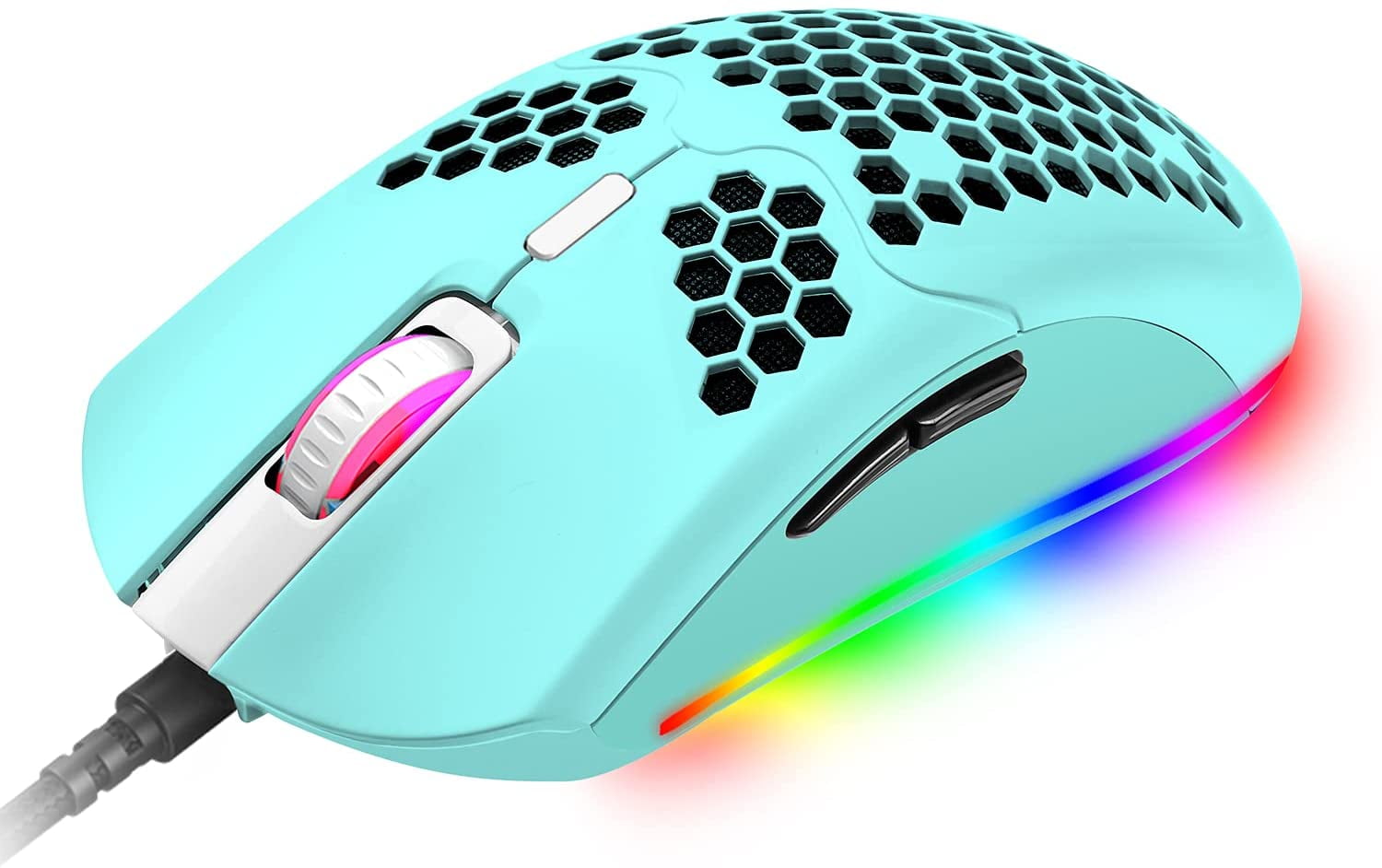 Wired Lightweight Gaming Mouse,RGB Backlit 6400DPI Computer Mouse,Honeycomb Ultraweave Cable for ...