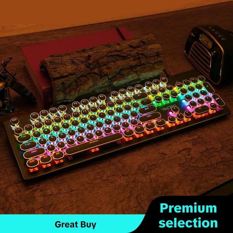 Wired Mechanical Keyboard, Punk Style Round Keyboard with Colorful ...
