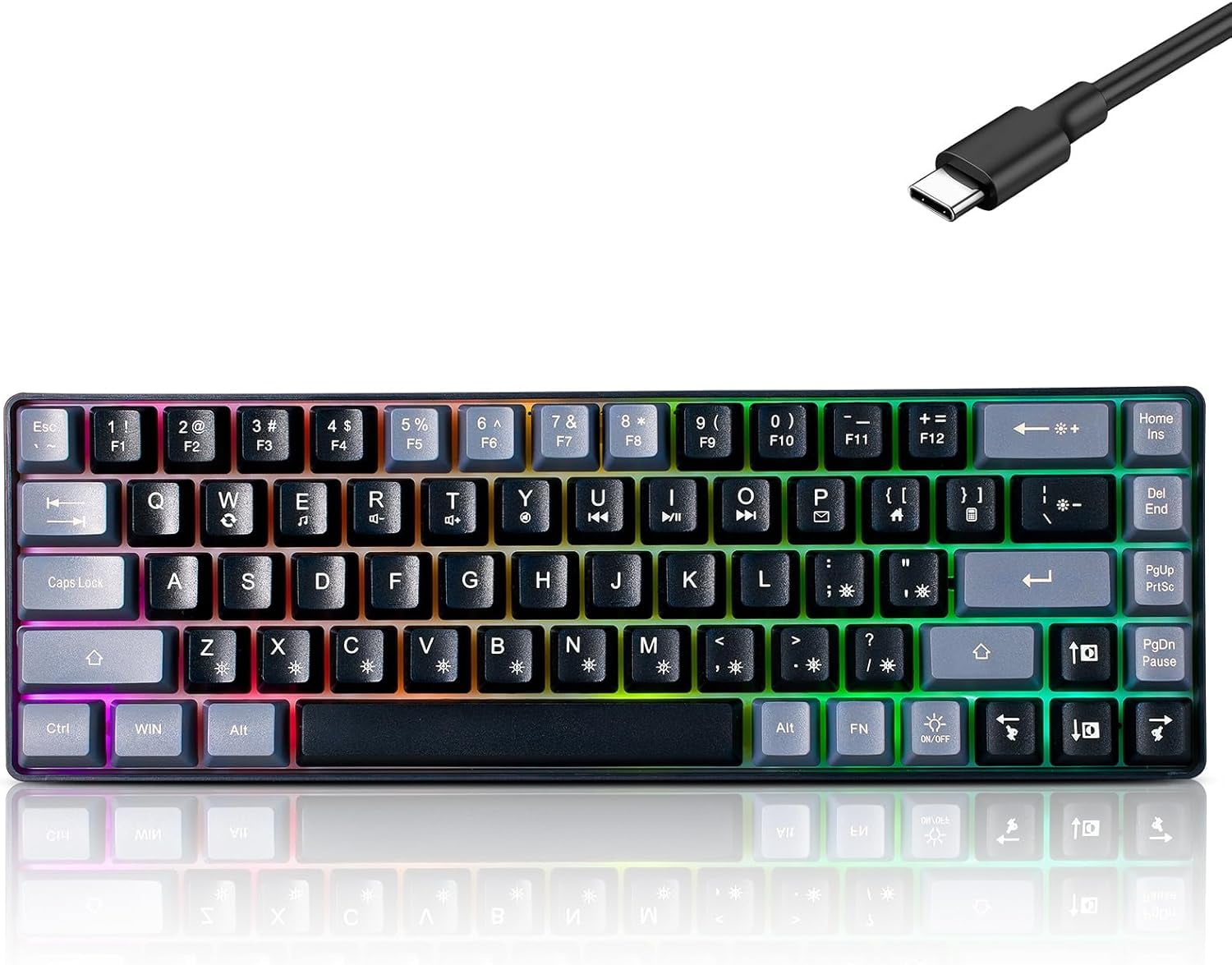 Wired Portable 60% Mechanical Feeling Gaming Keyboard,RGB LED Backlit ...