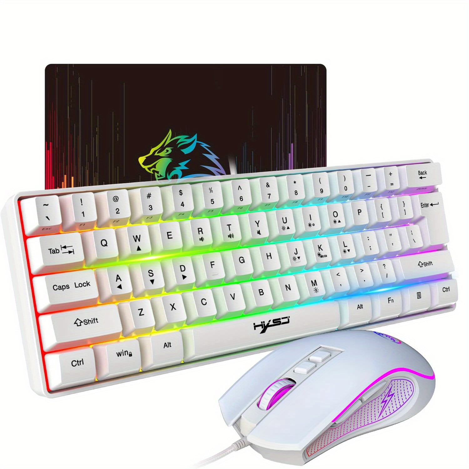 Wired RGB Backlit Gaming Keyboard And Mouse, Gaming Mouse Pad, 60% Ultra-Compact Mini Keyboard ...