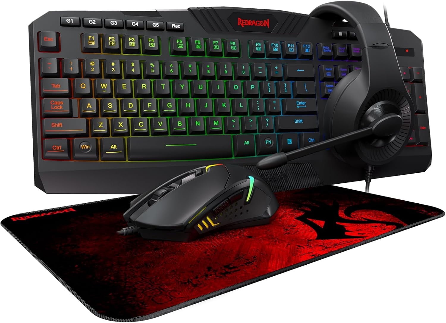 Wired RGB Backlit Gaming Keyboard and Mouse Pad, Gaming Headset Combo ...