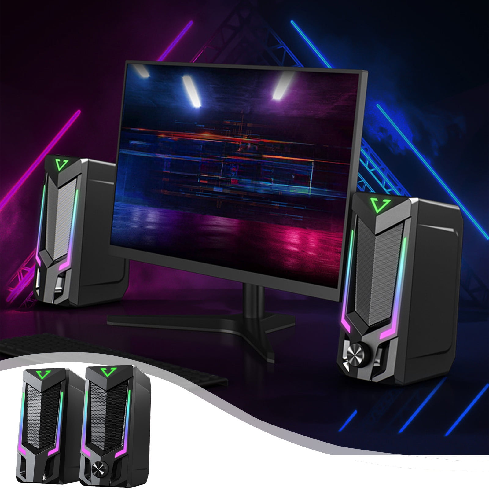Wired RGB PC Speakers, 3.5mm Stereo Sound System, Plug-and-Play, 3W ...